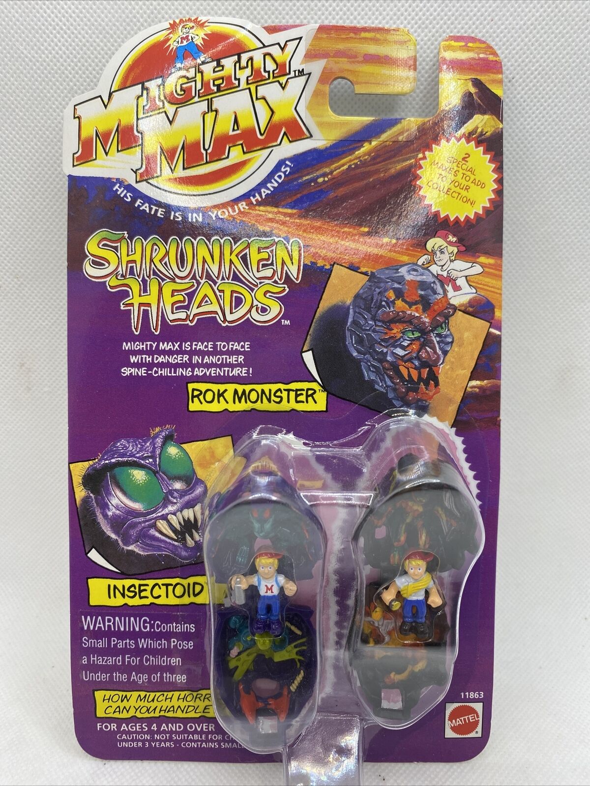 Mattel - Mighty Max Shrunken Heads - Rok Monster and Insectoid | Maine Vintage Toys
